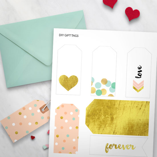 Printable Valentine's Day Gift Tags - free printable - Gold heart design