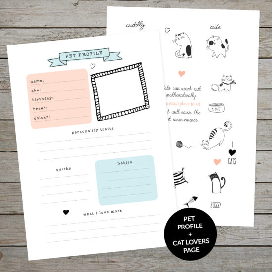 Printable Pet Profile Journal Pages - Dog & Cat - Space and Quiet