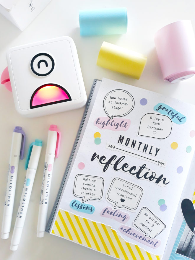 Bullet Journal Monthly Reflection with a PoooliPrint Inkless Pocket Printer