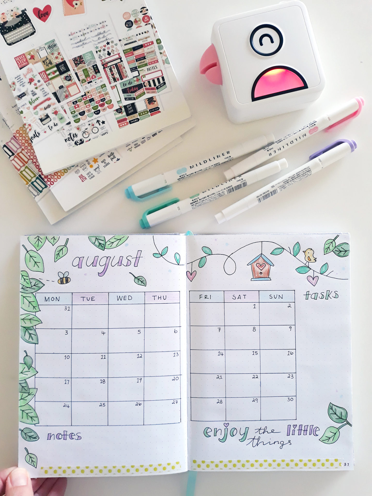 Nature Theme Bullet Journal Monthly Set Up - space and quiet Journaling