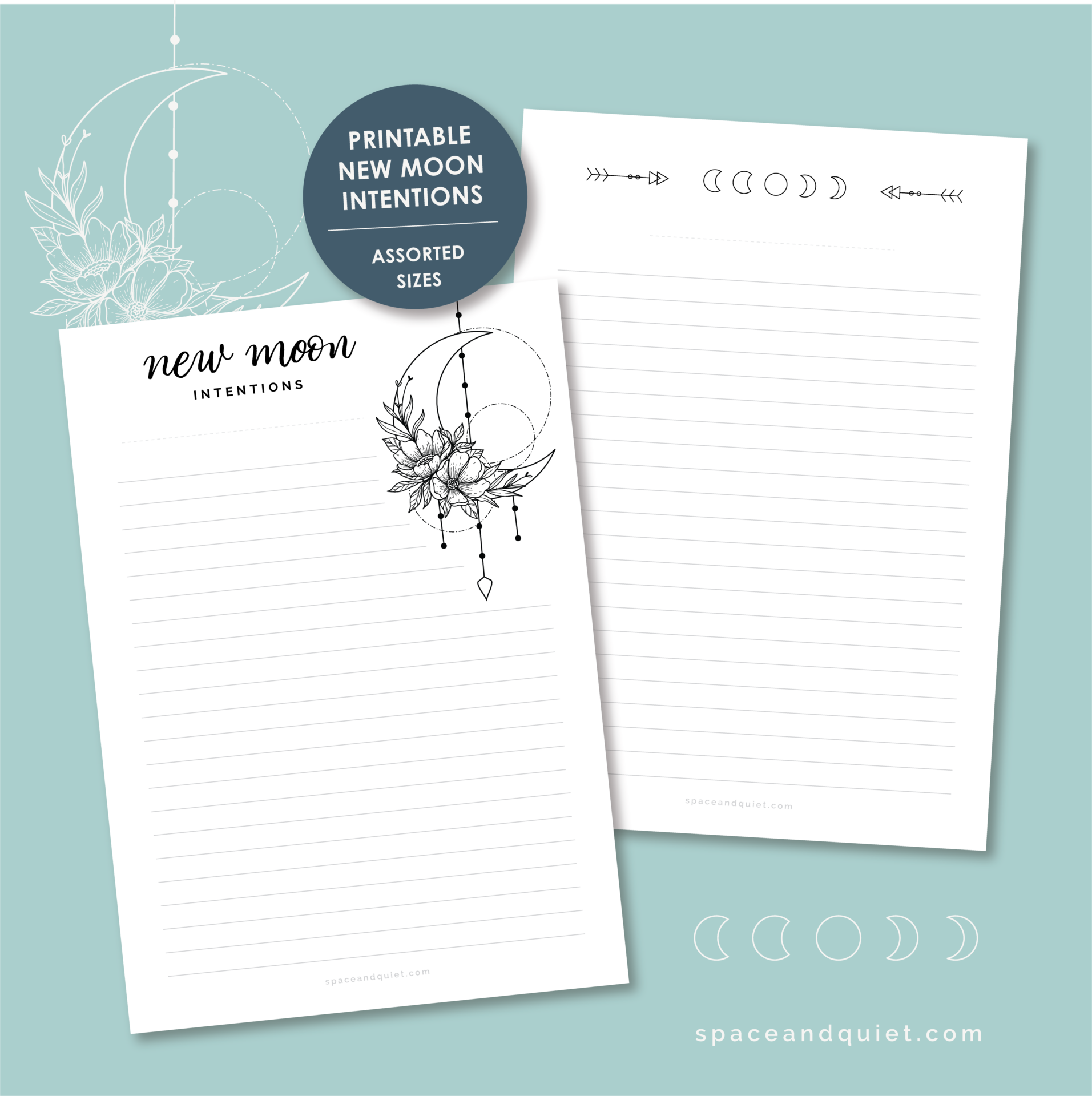 Phases Of The Moon Journaling Prompts and Intention Setting Printables