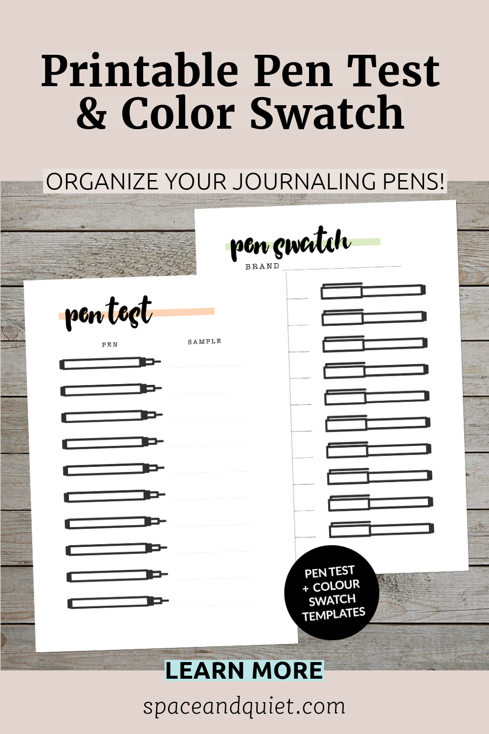 Pen Test and Color Swatch Template Printable - Space And Quiet