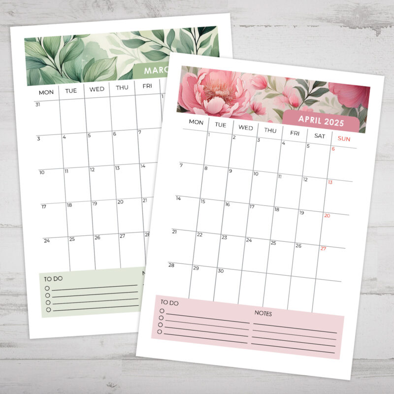 Printable Calendars 2025: Watercolor Floral - Space And Quiet