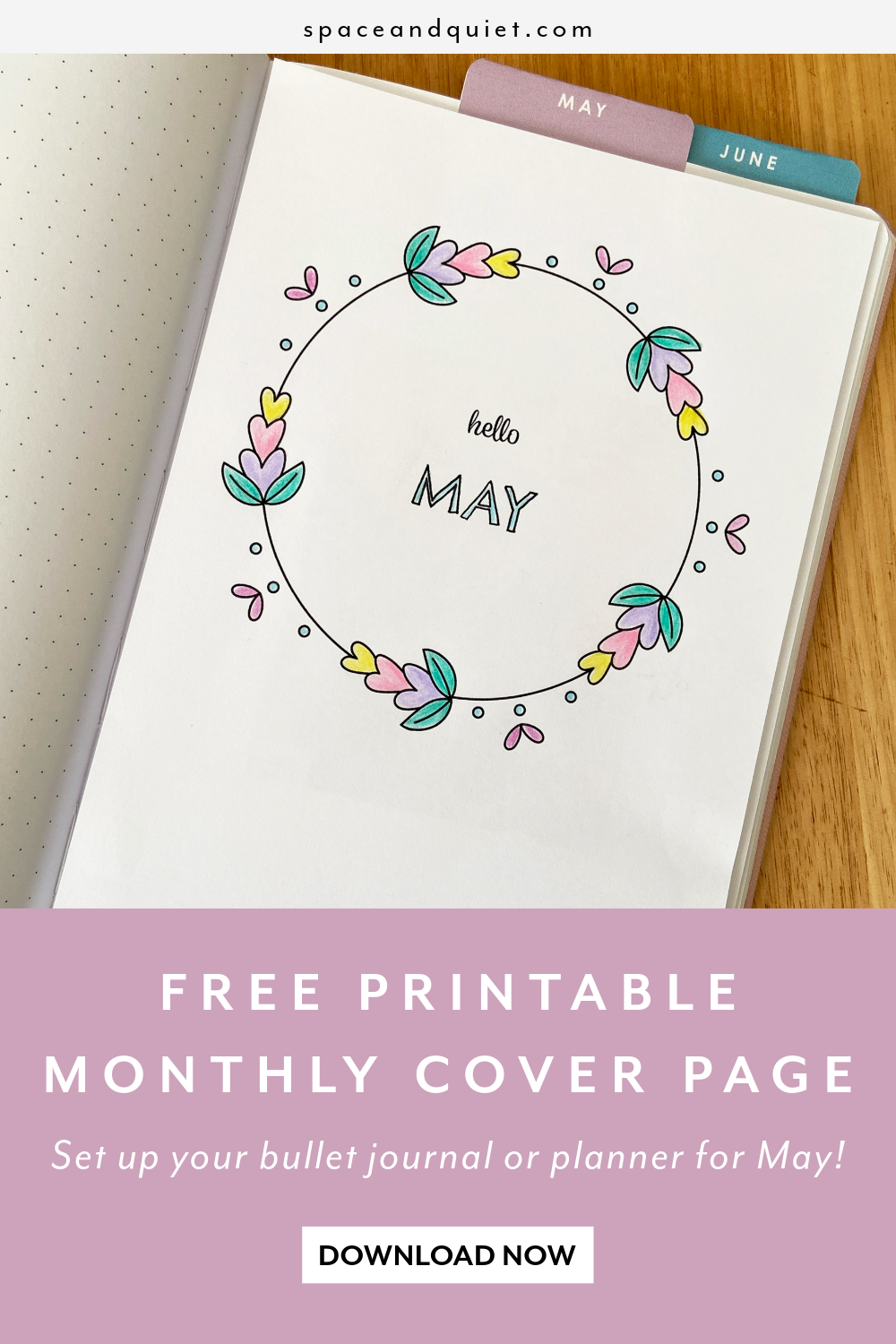May Monthly Cover Page Printable - Space and Quiet Journaling