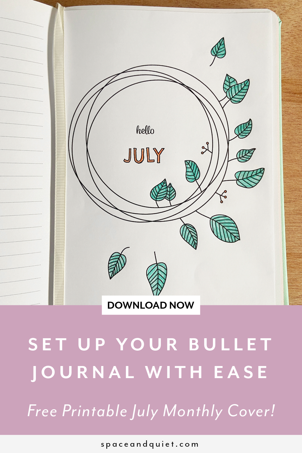 July Monthly Cover Free Printable - Space and Quiet Journaling