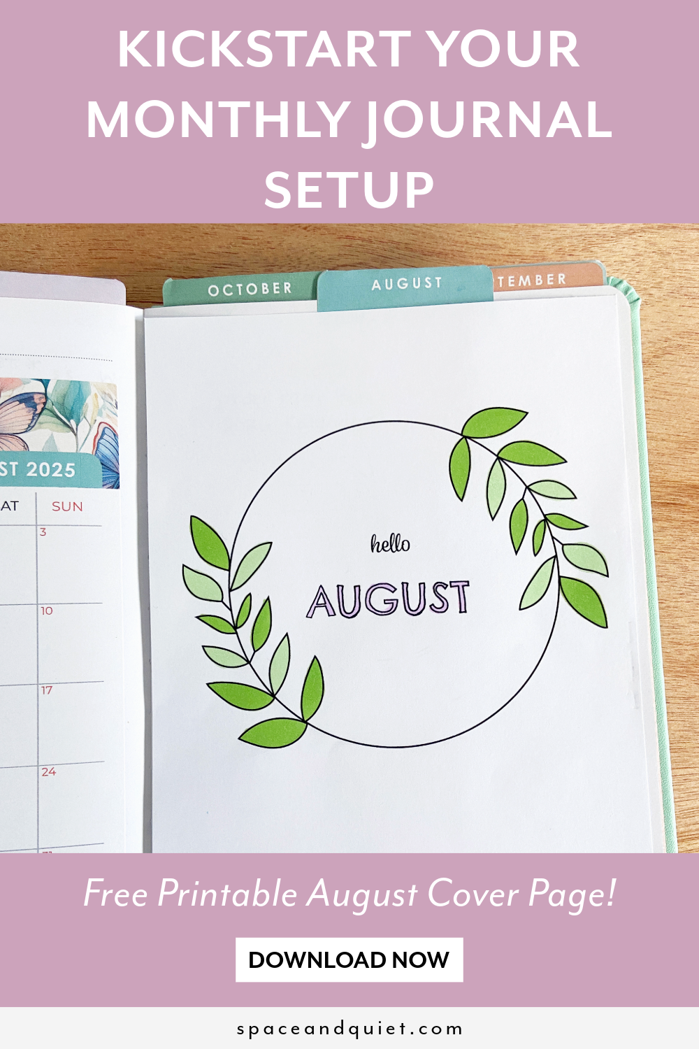 August Monthly Cover Free Printable - Space and Quiet Journaling