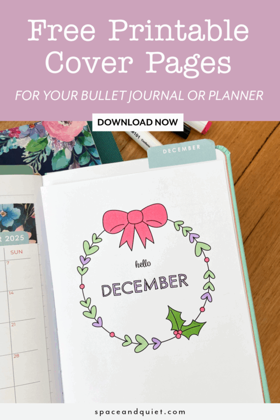 Free Printable December Monthly Cover: Space & Quiet Journaling